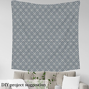 Feelyou Geometric Fabric by The Yard, Retro Floral Flowers Upholstery Fabric for Chairs, Abstract Geometry Art Decorative Fabric for Upholstery and Home DIY Projects, 1 Yard, Blue White