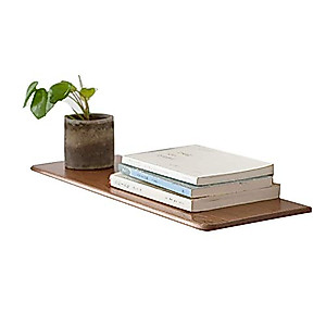 PIBM Stylish Simplicity Shelf Wall Mounted Floating Rack Shelves Solid Wood Storage Smooth Corners Save Space Bookshelf Bathroom Rack Bearing Strong,4 Sizes, Walnut Color , 90x17cm