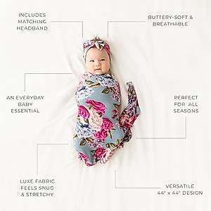 Posh Peanut Swaddle Blanket & Headband Set – Viscose from Bamboo Stretchy Baby Swaddle for Newborn Girls, Receiving Blanket or Nursing Cover (Lacey)