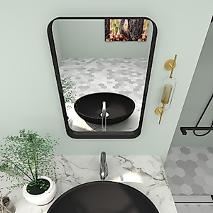 KeepTech 16”Wx24”H Farmhouse Framed Medicine Cabinet with Mirror, Matte Black Finish, Recessed or Surface Mount, Adjustable Shelves, Rounded Rectangle Bathroom Medicine Cabinet,Install Left or Right