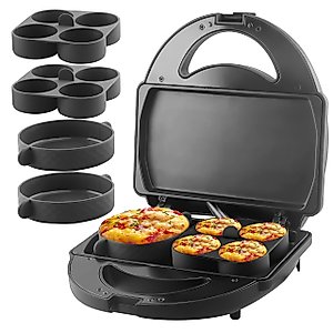 FineMade Sous Vide Style Egg Bite Maker Machine with 4 Silicone Molds, Grilled Cheese Maker, Mini Griddle, Ideal for Breakfast Sandwiches, Snacks, Desserts, 8 Mini Egg Bites & 2 Large Egg Bites