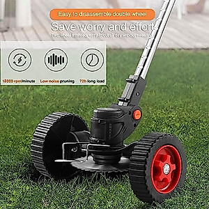 Weed Wacker Cordless Electric Battery Powered Weed Eater, 21V Lightweight Grass Trimmer Edger Lawn Tool with 2Pcs 2000mAh Battery, Push Wheeled Weed Brush Cutter No String Trimmer for Yard and Garden