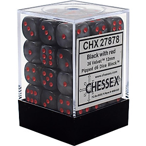 DND Dice Set-Chessex D&D Dice-12mm Velvet Black and Red Plastic Polyhedral Dice Set-Dungeons and Dragons Dice Includes 36 Dice – D6