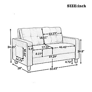 Merax Modern Mid Century Comfy Loveseat Tufted Velvet Sofa for Living Room Bedroom Office Black Love, 2-Seat