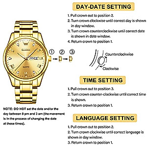 OLEVS Gold Watch for Men, Big Face Stainless Steel Watch, Easy to Read Analog Quartz Watch with Day Date, Waterproof Luminous Men's Dress Wrist Watch