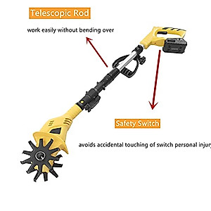 Cordless Tiller Cultivator 20V 250RPM Electric Tiller Handheld Battery Powered Garden Cultivator with Telescopic Rod for Lawn,Farms,Yard,Soil (Cultivation Width 3.9"/ Depth: 6.7")