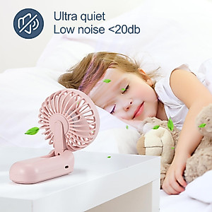 Leimaq Mini Fan Handheld, Handheld/Neck/Desk 3 in 1 Rechargeable Small Portable Fan for Travel, 2400mAh Battery Operated Fan with LED Display, 180° Foldable Fan with 5 Speed Wind (Pink)