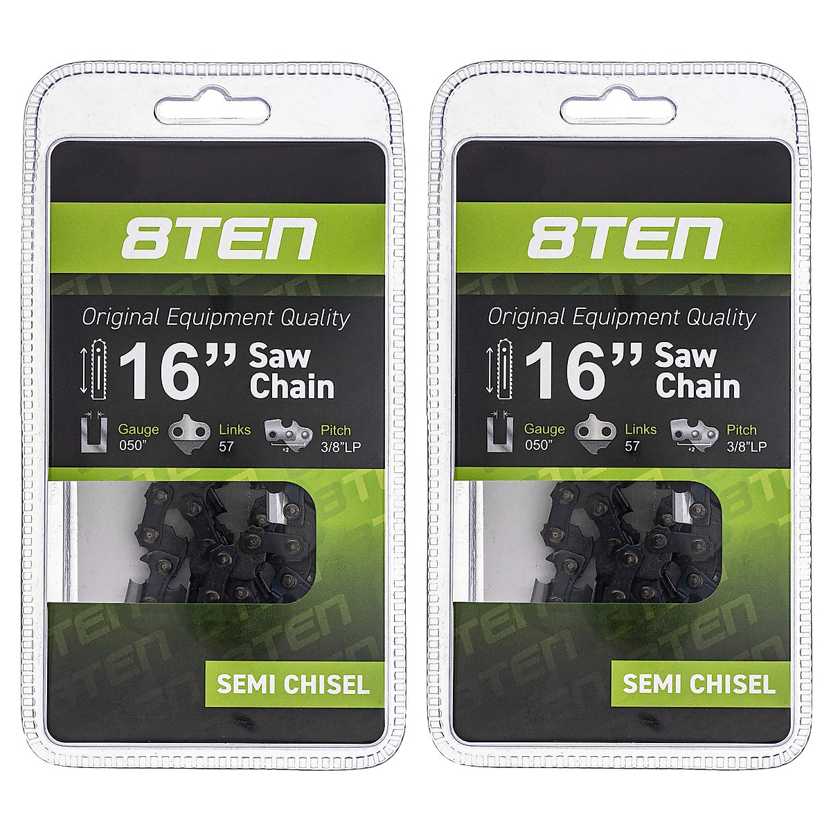 8TEN Chainsaw Guide Bar and 2 Chains For Husqvarna Echo Poulan 3516AVX 91VXL057G 160SDEA041 16 inch .050 .375 57DL