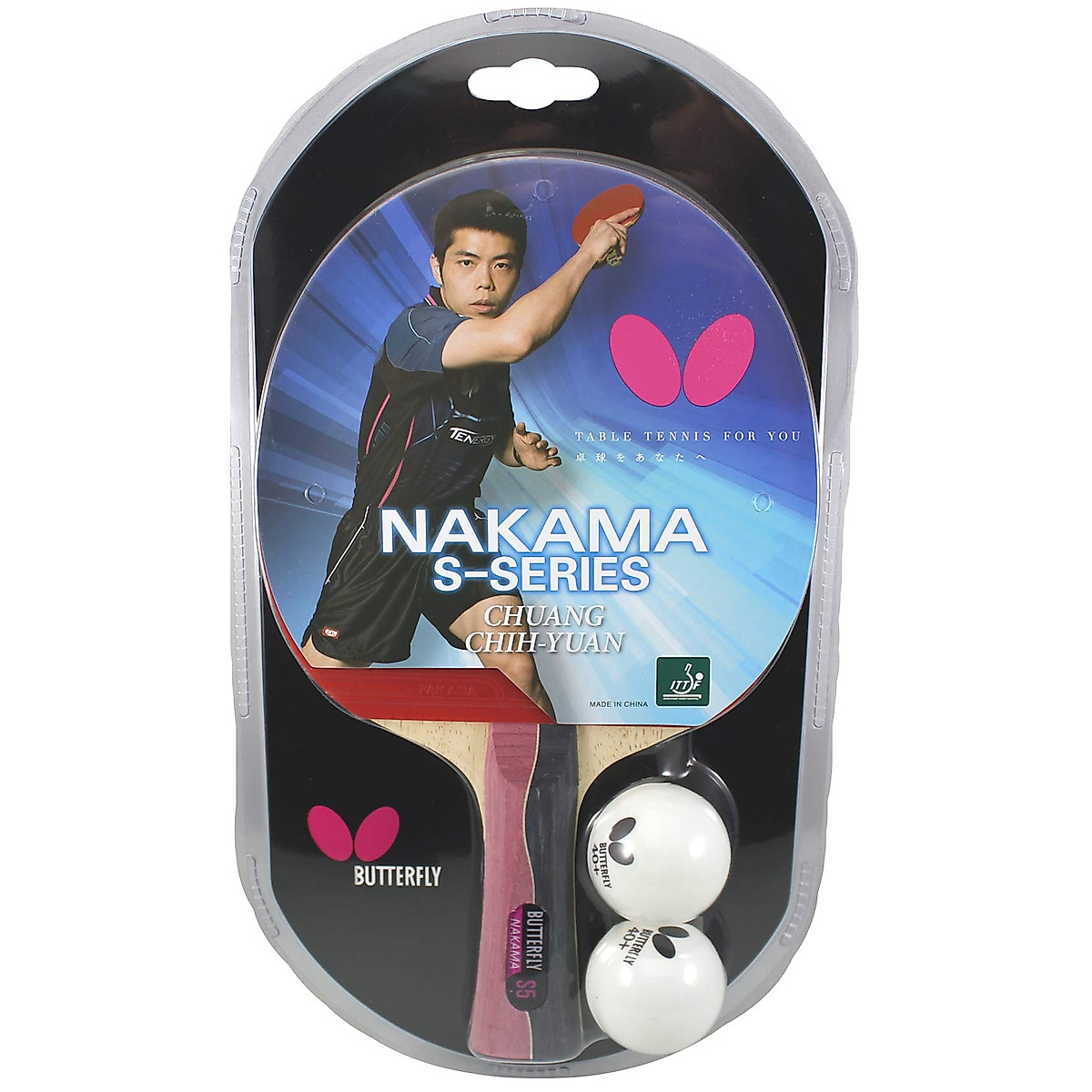 Butterfly Nakama S-5 Table Tennis Racket - Carbon Blade - Pan Asia 2.1mm Rubbers - ITTF Approved