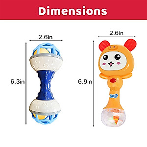 Serdios Baby Rattles Teething Toys 2pcs,Sensory Teether Toys,Grab Shaker Rattle,Tummy Time Rattle,Early Educational Infant Toys Gift Set,Newborn Birthday Gift Set for 0-3-6-9-12 Month for Babies