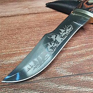 8.85" Fixed Blade Knives with Sheath - Hunting Knife with Beautiful Wood Handle for Hunting, Camping. Survival and Tactical