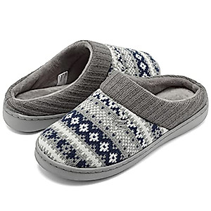 CIOR Women's Memory Foam House Slippers Sweater Knit Embroidered Pattern and Ribbed Hand-Knit Collar-U1MTW014-Navy Blue-38-39