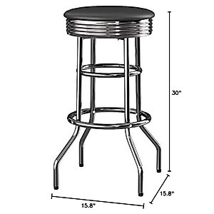 Trinity Chrome Swivel Barstool, 29-Inch, Black