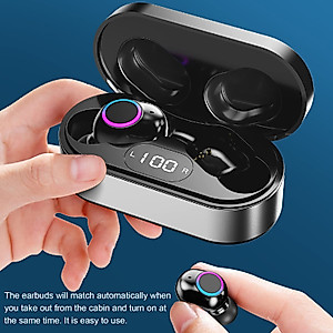 Q&F Tech F12 True Wireless Earbuds, LED Touch Bluetooth 5.2 Earphone, Intelligent Digital Display TWS Headset, Mini Sports in-Ear Headphone, Waterproof/Sweat-Proof, Small/Mini Size_Black
