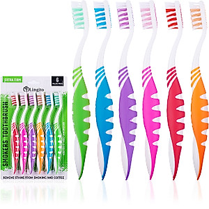 Extra Firm Toothbrush, Hard Bristle Toothbrush Set for Adults or Smokers Travel Toothbrush Kit, Hard Multicolor Denture Brush, Large Head, Manual Travel Toothbrush Hard Bristles