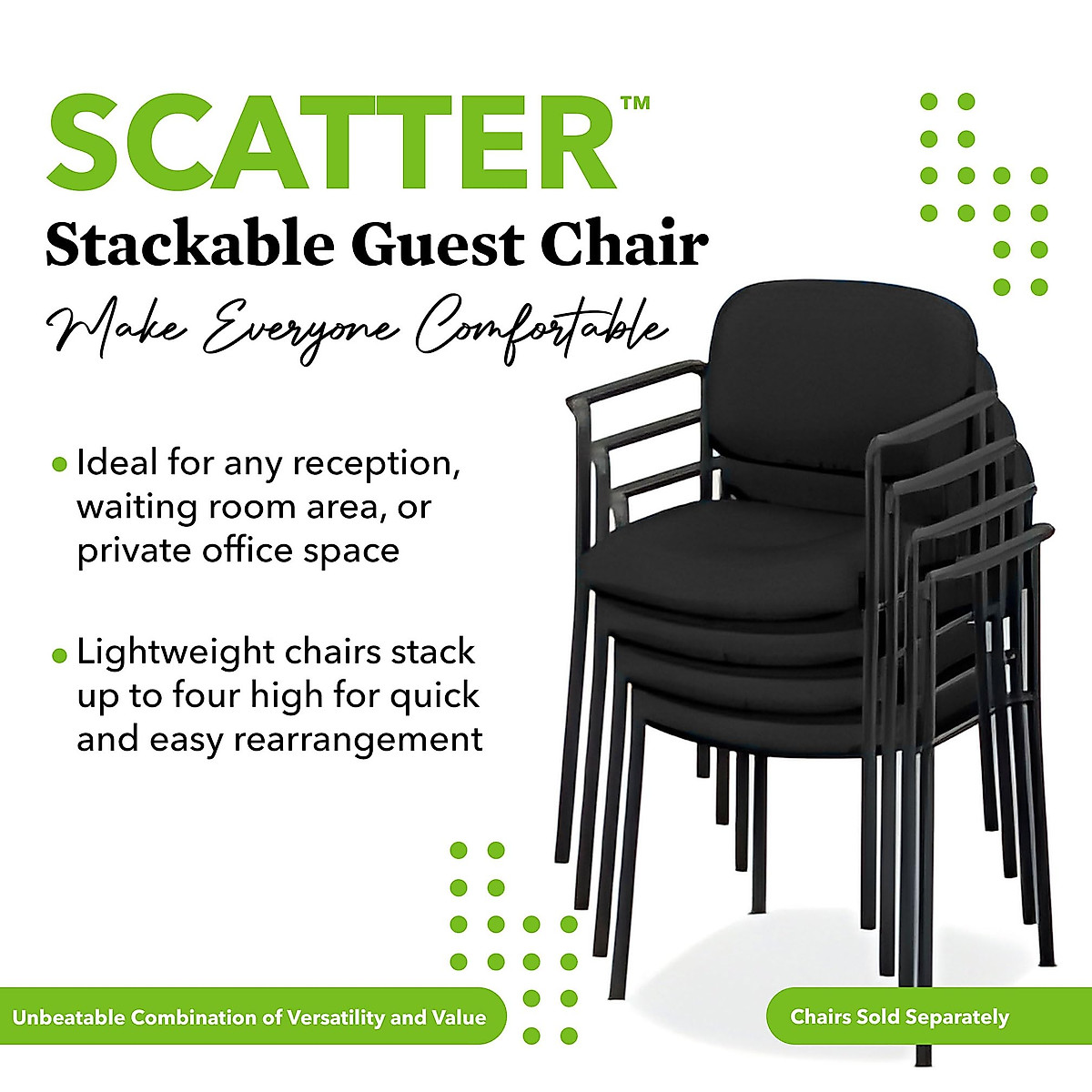 HON Scatter Armless Stacking Guest Chair, Black