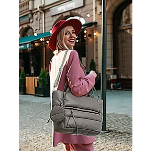 MYHOZEE Puffer Tote Bag, Large Padding Tote Handbags for Women Waterproof Quilted Crossbody Bags Gray