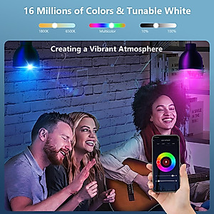 OHLUX Smart WiFi & Bluetooth Alexa Light Bulbs, 10W (100W Equivalent) Color Changing Light Bulbs with Music Sync, Work with Alexa Google Home Siri, A19 E26 900LM 4Pack
