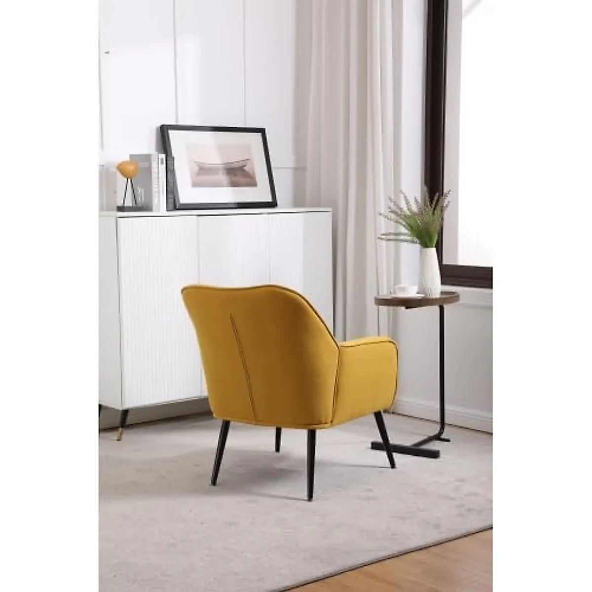 Ochangqi Modern Mid Century Velvet Sherpa Armchair, Accent Chair for Living Room Bedroom and Office, Easy Assembly, Comfy and Stylish Sofa Chair (Yellow)