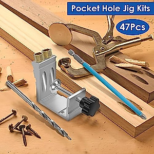 Pocket Hole Jig Kit, 15 Degree Angle Oblique Hole Puncher Locator, High Precision Adjustable Woodworking Drill Guide Tool Kit for DIY Carpentry Projects Portable Unit or Mount to Bench