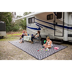 Mountain Mat Premium RV Patio Mat Size 8' x 16' Made from Recycled Plastic for Camping - Thick 5 mm Heavy Duty, Waterproof, Reversible Rugs Recycled Polypropylene (8' x 16', Black)