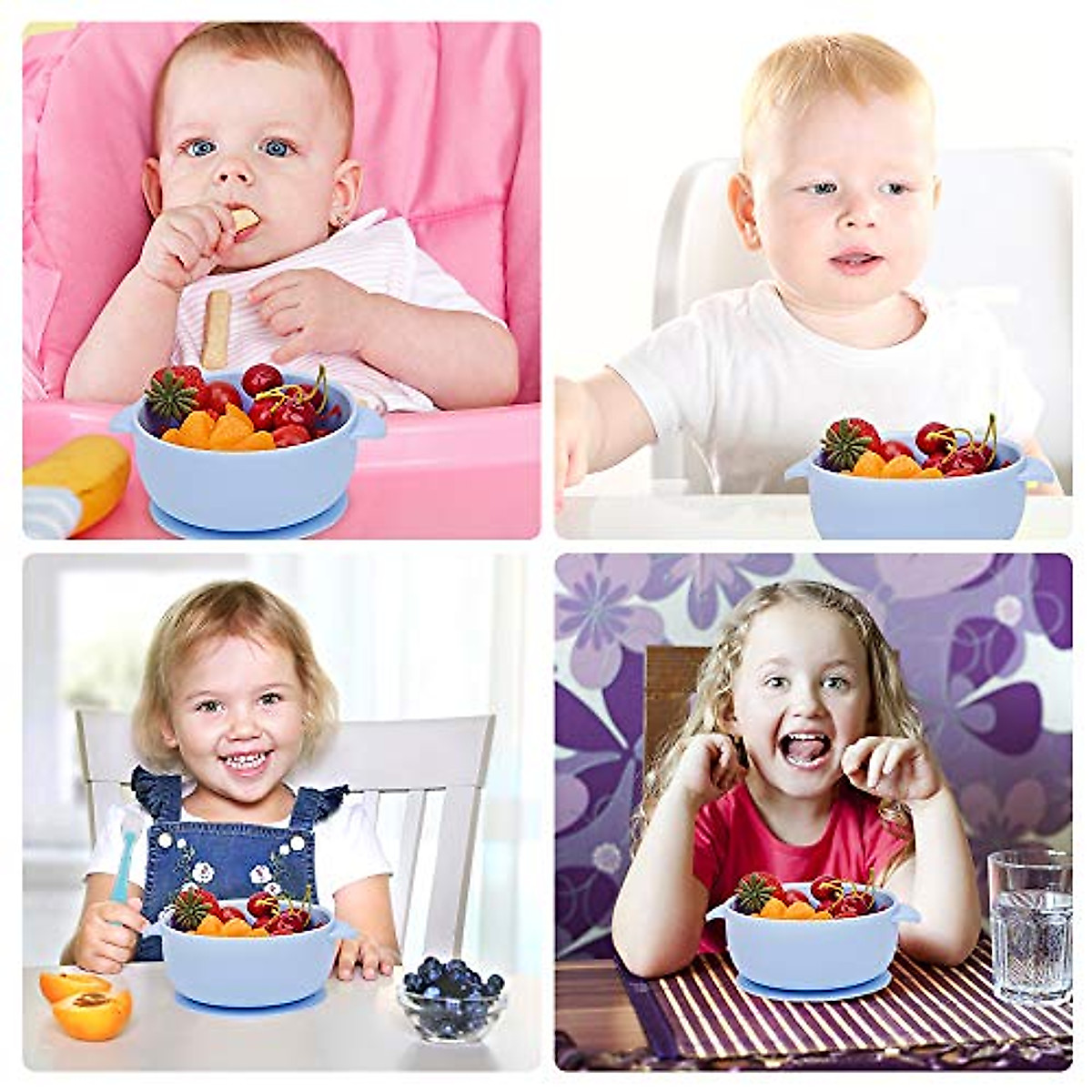 KingKam Baby Bowls and Spoons, Suction Bowls for Baby, Toddler Self-Feeding Set, Leak-Proof Silicone Bowls with Lid, Dishwasher & Microwave Safe