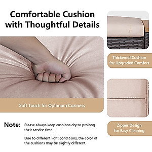 RELAX4LIFE Outdoor Wicker Ottomans for Patio - 2 Pieces PE Rattan Ottoman, Footrest Seat with Zippered Cushions, Acacia Wood Handles, 3-in-1 Footstool, Side Table for Poolside, Backyard (Brown)