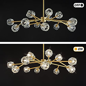 APBEAM Brass Sputnik Chandelier Gold Pendant Light Crystal Ceiling Hanging Light Fixture 15 Light W39.5” x H17.7”