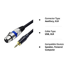 Disino XLR to 3.5mm (1/8 inch) Stereo Microphone Cable for Camcorders, DSLR Cameras, Computer Recording Device and More - 1.6ft/50cm