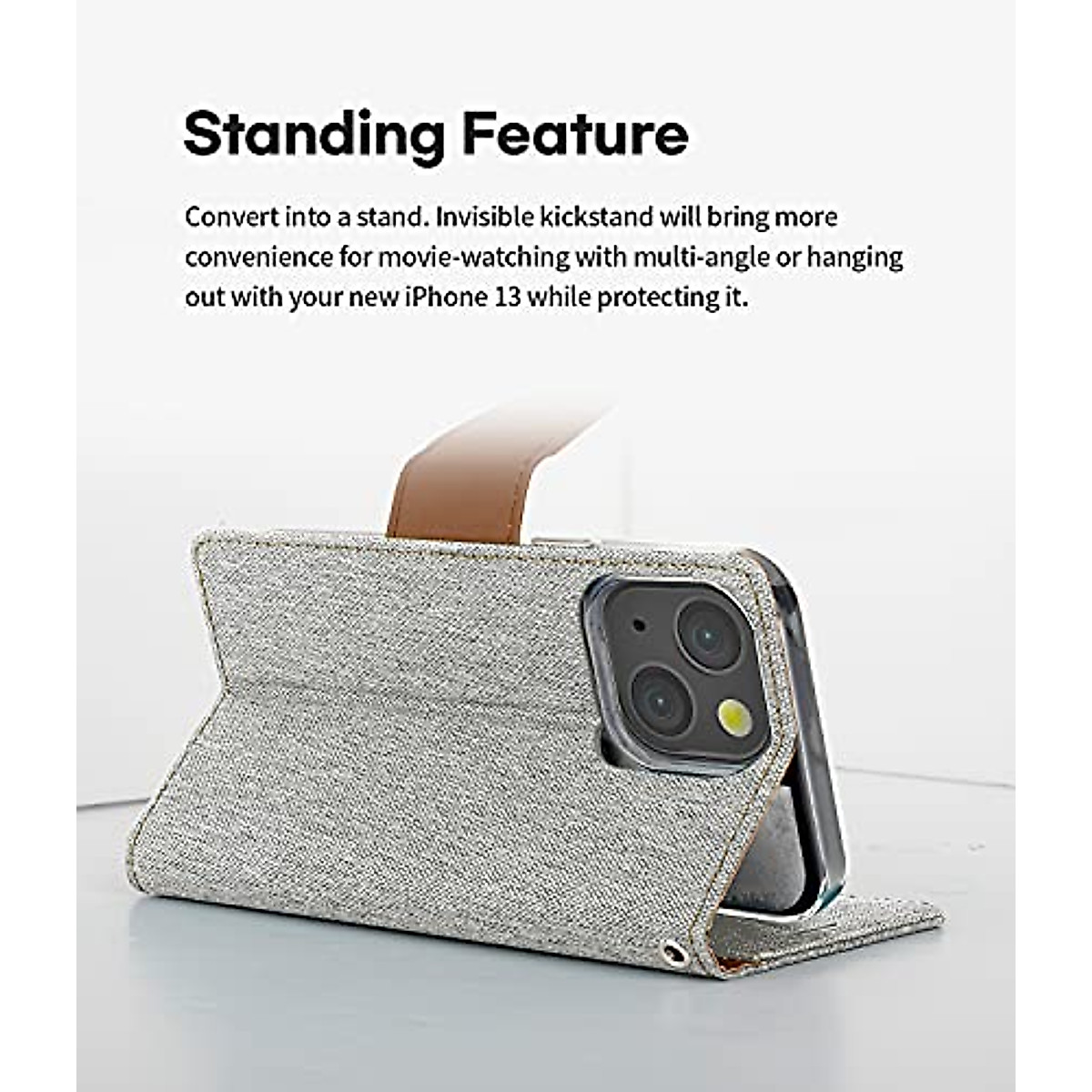 GOOSPERY Canvas Wallet Designed for Apple iPhone 13 Wallet Case, Stylish Denim Fabric Design [3 Card Slots & 1 Side Cash Pocket] [Standing Feature] Card Holder Flip Phone Cover - Gray