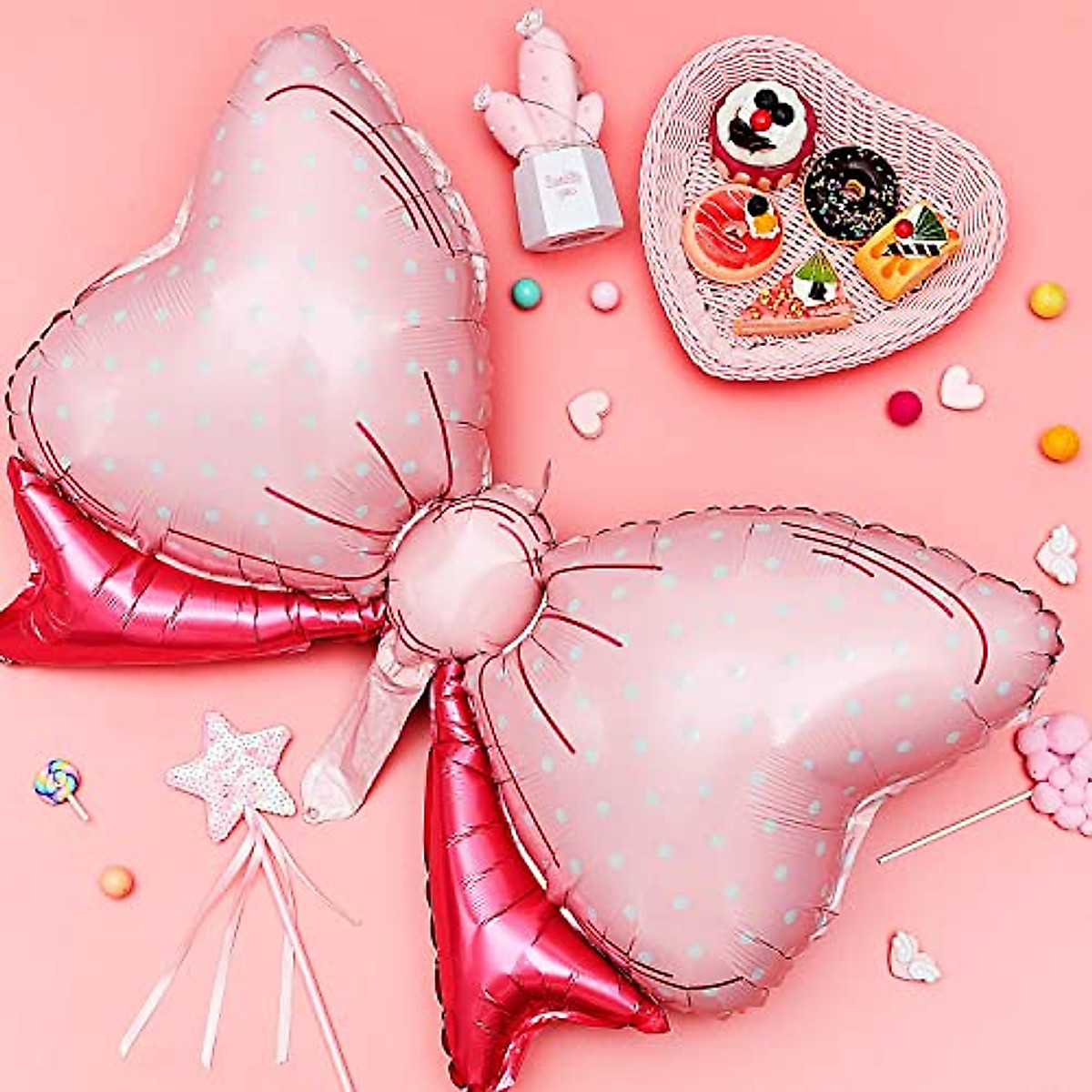 6 Pieces Bow Balloon Mouse Party Decoration Bowtie Pink Balloon Foil Pink Balloon Jumbo Bow Balloon for Wedding Bridal Shower Gender Reveal Balloon Party Gift Decoration(Large)