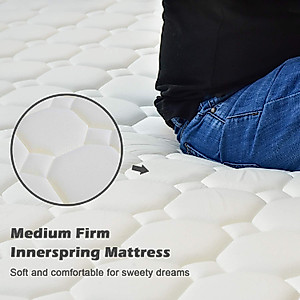 EDOW 10 Inch Innerspring and Memory Foam Hybrid Mattress, Multilayer Design, Quilted Pillow Top,Medium Firm. (White, Queen)