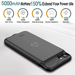 GIN FOXI Wireless Battery Case for iPhone 8/7/6s/6/SE 2020/SE 2022, Slim 5000mAh QI Wireless Charging Battery Case Protective Rechargeable Battery Charging Case for iPhone SE/8/7/6s/6-4.7"