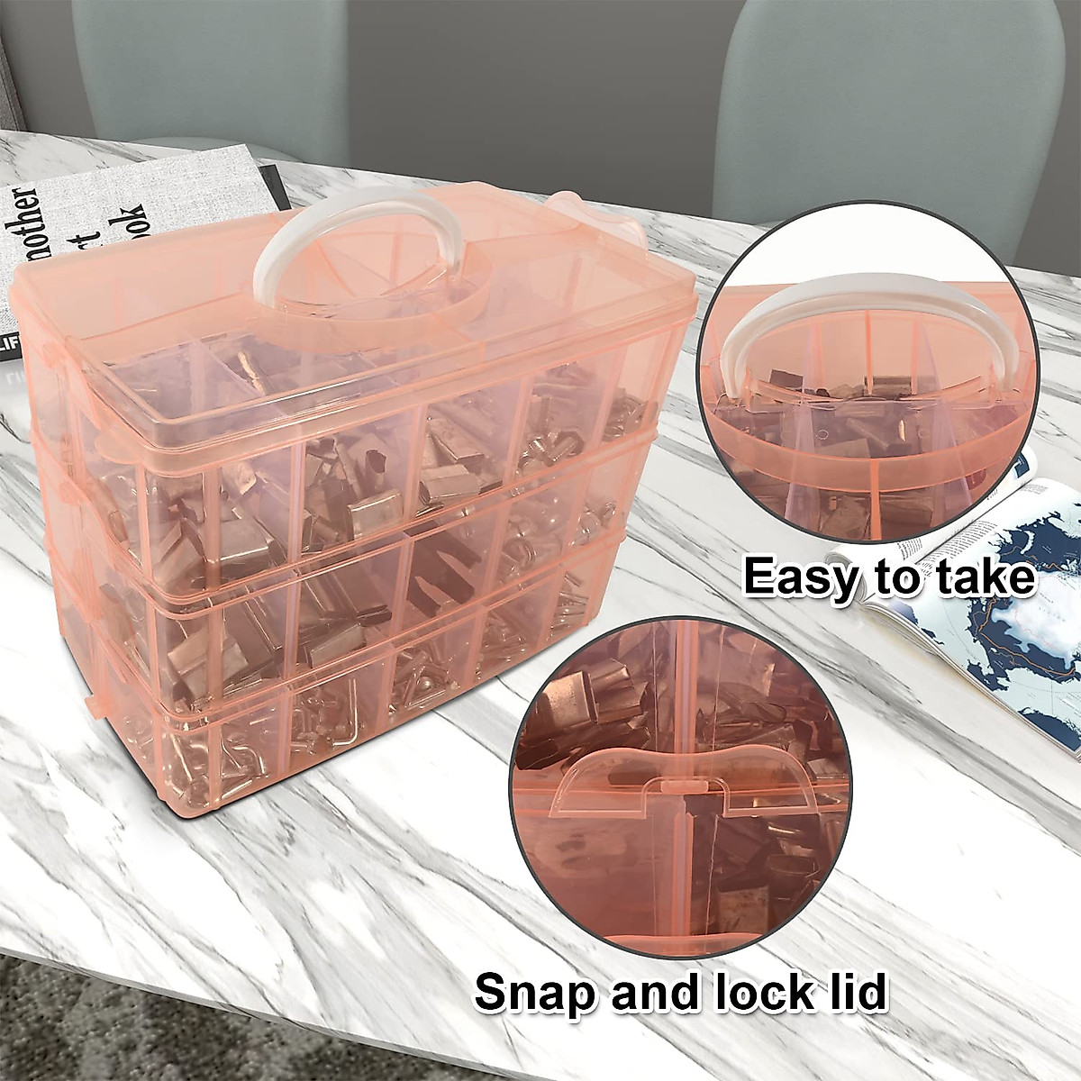 lukar 3-Tier Stackable Storage Container with 30 Adjustable Compartments Craft Storage/Craft Organizers and Storage Bead Organizer Box Art Supply Organizer