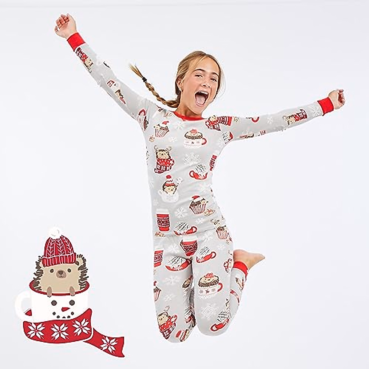HonestBaby 2-Piece Family Matching Holiday Pajamas Organic Cotton for Men, Women, Kids, Toddlers, Baby Boys, Girls, Unisex Pets, Hedgehog N Cocoa