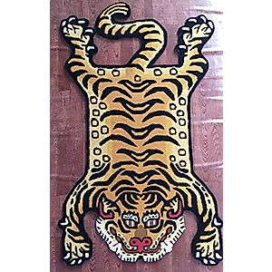 Tibetan Tiger Rugs 4X6 Skin Shape Area Rugs for Modern Home Decor, Living Room, Stain-Resistant Carpet Handmade Tufted 100% Woolen Rugs, Animal Printed Carpet for Kid Room Bedroom by Modern Carpet