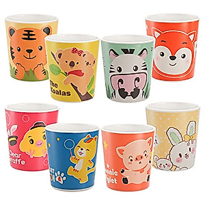 Lyellfe 8 Pack Bamboo Kids Cup, Eco-friendly Super Cute Cartoon Drinking Cups for Kids, 6 Oz BPA Free Stackable Fun Kids Cups for Home, Party, School, Dishwasher Safe, Perfect for Little Hands