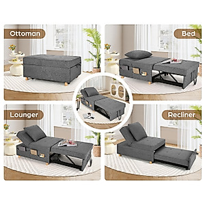 SEJOV Sleeper Sofa Chair Bed,4-in-1 Convertible Sofa Bed Chair with 6 Adjustable Backrest and Pillow, 3-Seat Pull Out Sleeper Chair Linen No Backrest for Bedroom Small Space Living Room, Dark Grey