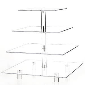 Jusalpha® 13.5'' Width Extra Large 4 Tiered Acrylic Glass Square Cake Stand-Cupcake Stand- Dessert Stand-Tea Party Serving Platter-Candy Bar Party Décor, 4SFL (Square)