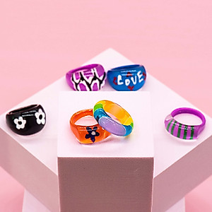 Fablinks 10 Assorted Acrylic Rings for Women, Chunky Resin Ring for Adults, Acrylic Y2K Stackable Cute Trendy Square Rings Party Favors