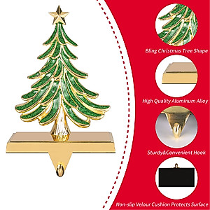 JUSTOTRY Christmas Stocking Holders for Mantle Glitter Green Xmas Tree Gold Stocking Holder for Fireplace Home Decor Holiday Gifts Christmas Decorations Supplies Non-Skid Durable and Sturdy