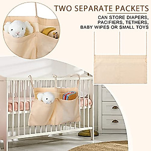 Windyun 2 Pcs Hanging Diaper Caddy Organizer Each with 2 Pockets, Baby Crib Linen Hanging Storage Bag for Baby Essentials, Hang on Crib, Changing Table or Wall