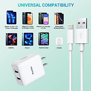 iPhone Charger MFi Certified, Quntis 2Pack 6.6ft Lightning Charging Cable Cord with Dual Port USB Wall Charger Block Adapter for iPhone 14 13 12 SE 11 Max XS XR X 8 7 6s 6 Plus iPad Pro iPod Airpods