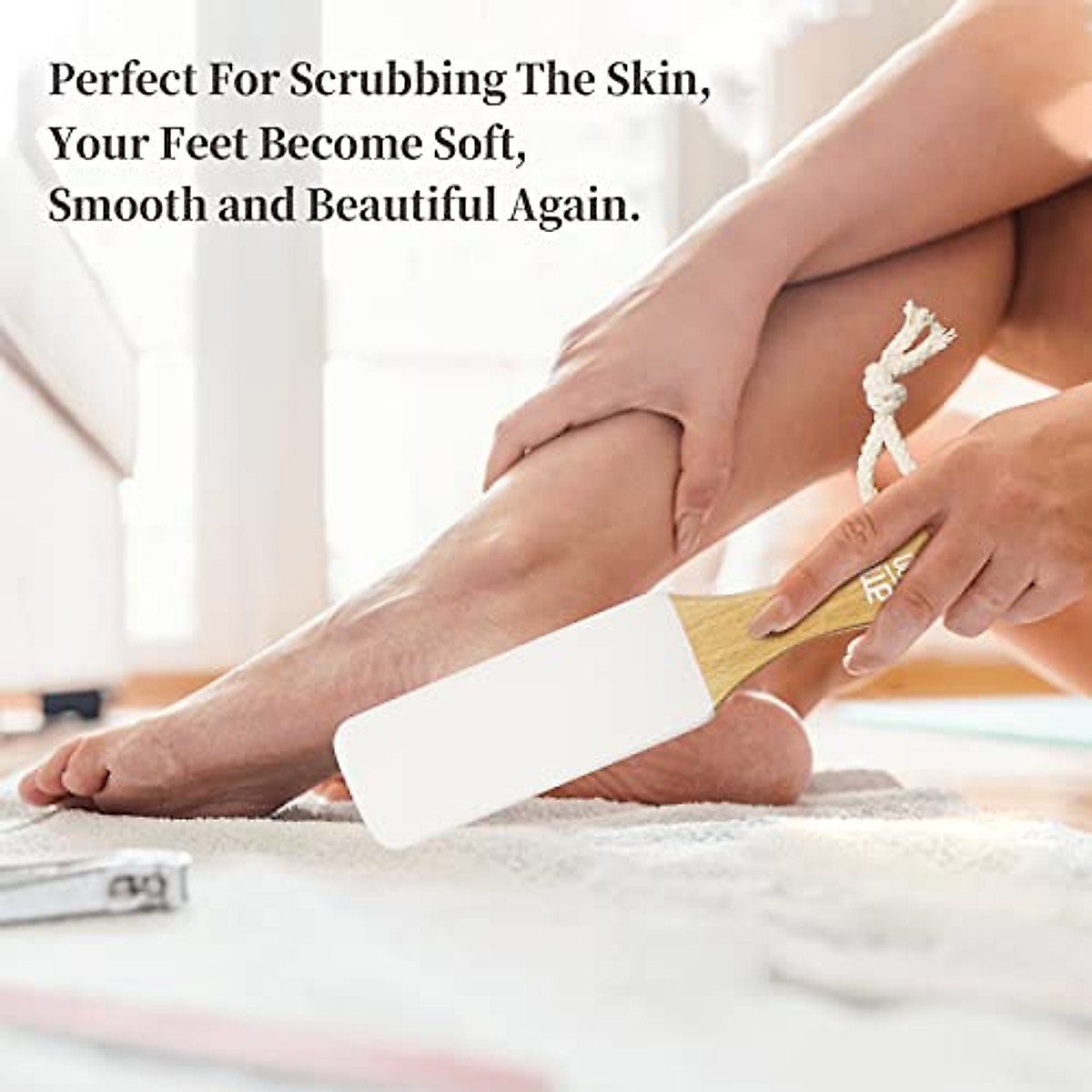 AM 8:00Pumice Stone Foot File, 2 Pack Callus Remover (coarse/fine) for Feet with Wooden Handle, Pedicure Foot Scrubber to Remove Dead Skin, Dry, Rough, Corns Skin Scraper