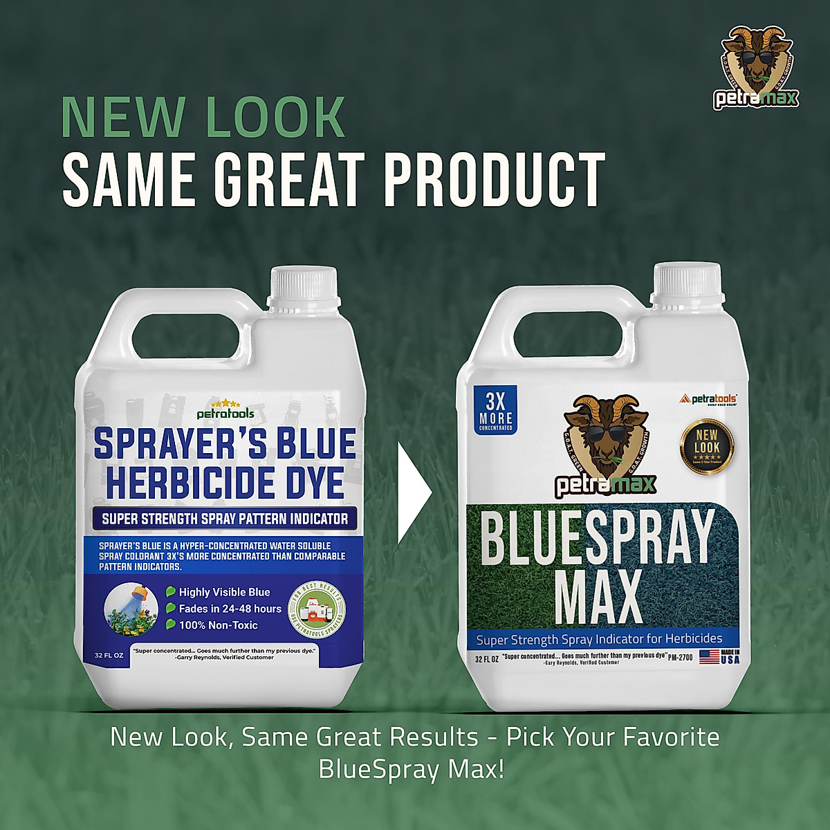 PetraMax Blue Herbicide Lawn Dye - Super Strength Concentrate 3X More Than Others, for Herbicides, Fertilizer & Weed Killer - Blue Mark Spray Indicator for Home and Commercial Sprayer Use (32 oz)