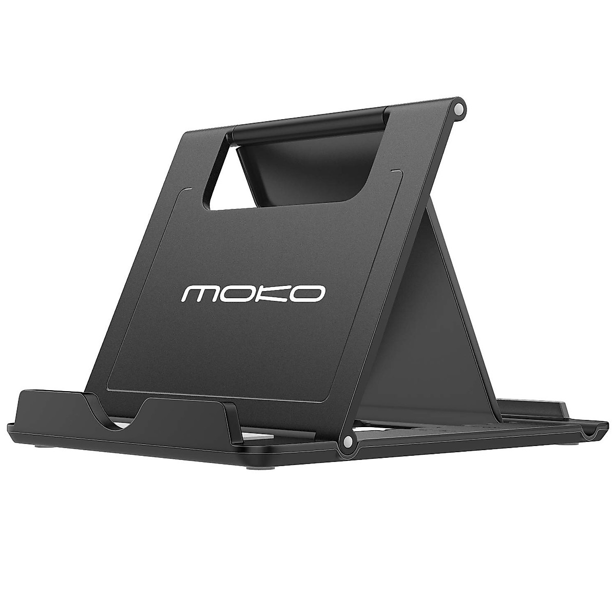 MoKo Phone/Tablet Stand, Foldable Desktop Holder Fit with iPhone 16/Pro/Pro Max/Plus, iPhone 15/Pro/Pro Max/Plus, iPhone 14/Pro/Pro Max/Plus, iPhone 13/Pro/Pro Max/Plus, Steam Deck, Black (Large)