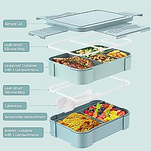 Lunch Bento Box for Kids, Stackable Bento Lunch Containers for Adults 50oz Leakproof Lunchbox with 7 Compartments Built-in Utensil Set for Kids Back to School,On-the-Go Meal and Snack Packing-Blue