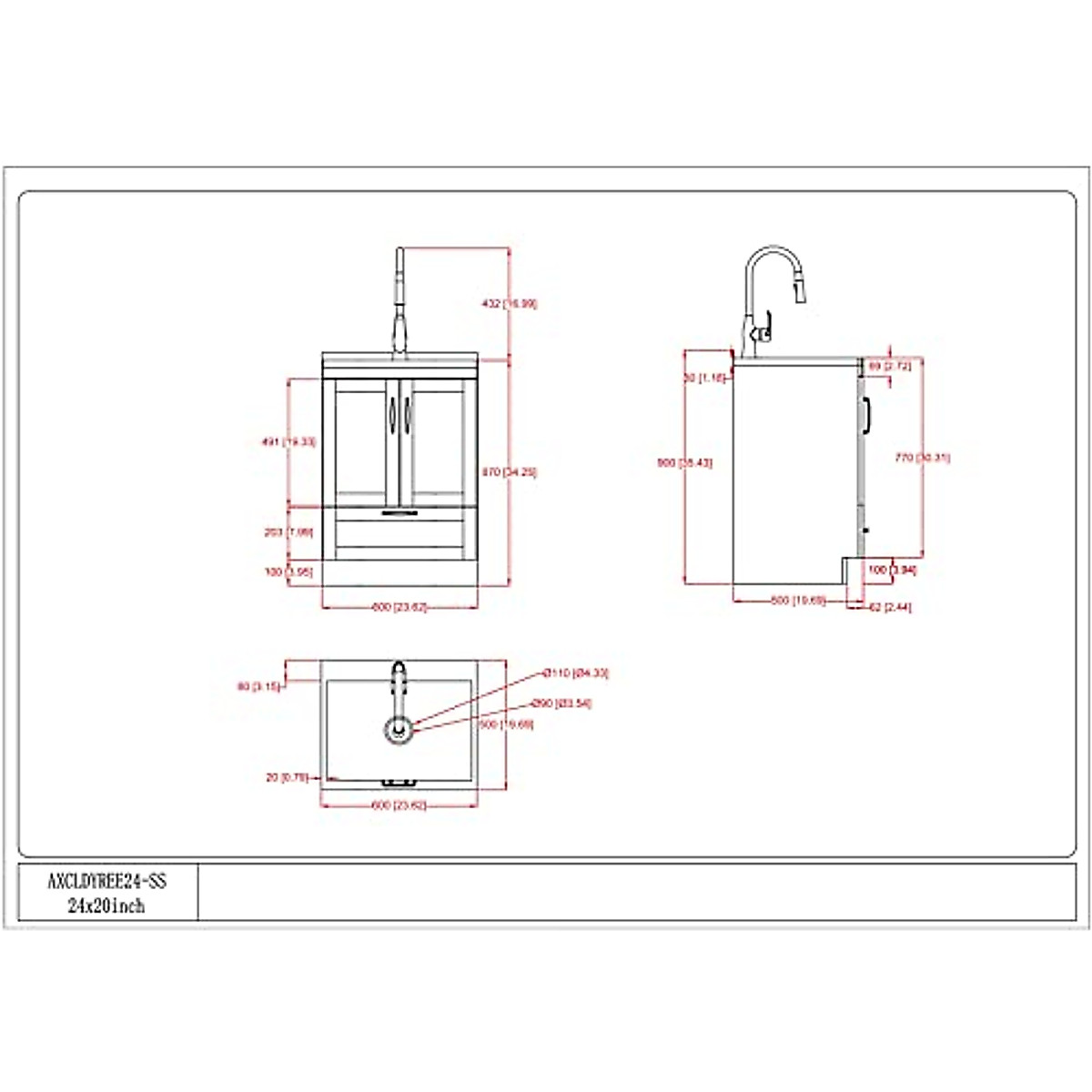 SIMPLIHOME Reed Transitional 24 Inch Deluxe Laundry Cabinet with Pull-out Faucet and Stainless Steel Sink in White, For the Laundry Room and Utility Room