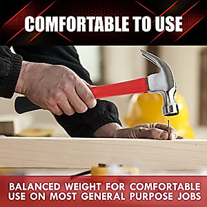 YIYITOOLS Claw Hammer With fiberglass Handle – 16-oz, Red and Black (YY-1-003)