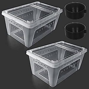 2 PCS Reptile Small Snake Feeding Box Lizard Tarantula Habitat Cage Hatching Container Transparent Portable Plastic Mini Pet Houses for Scorpion Spider Frog